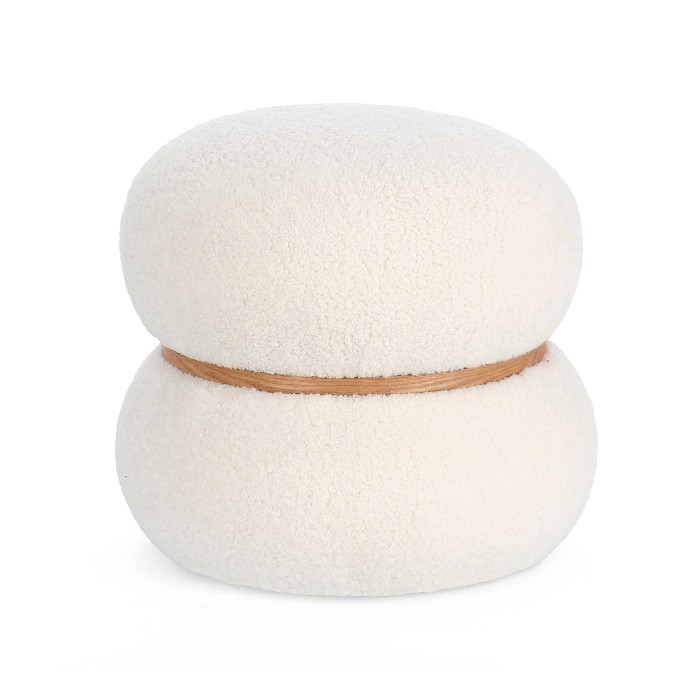 Mirka White Round Pouf Seating Accents Living - The Atrium