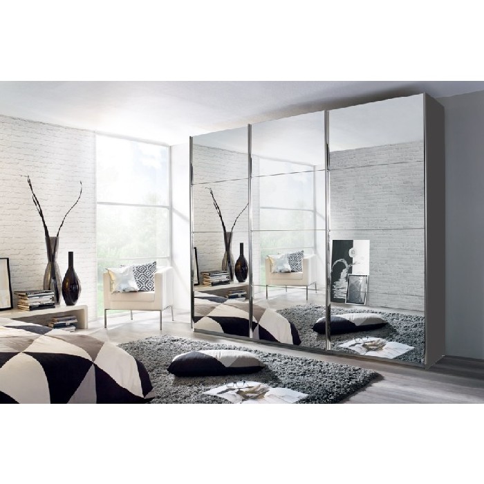 Kulmbach 3 Sliding Mirror Door Wardrobe With Metallic Grey Carcass And ...