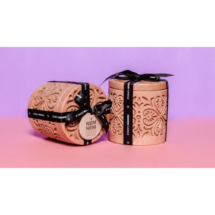 Nemnem Candle Large Cylinder Jar Maltese Heart Tile Greybeigerose ...
