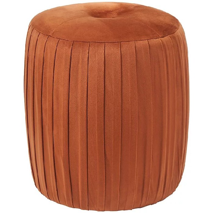 Bibbiana Tobacco Velvet Buttoned Cylinder Stool Seating Accents Living ...