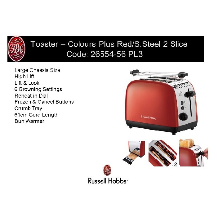 Russell Hobbs Toaster 2 Slice Red Colours Plus Toasters Small ...