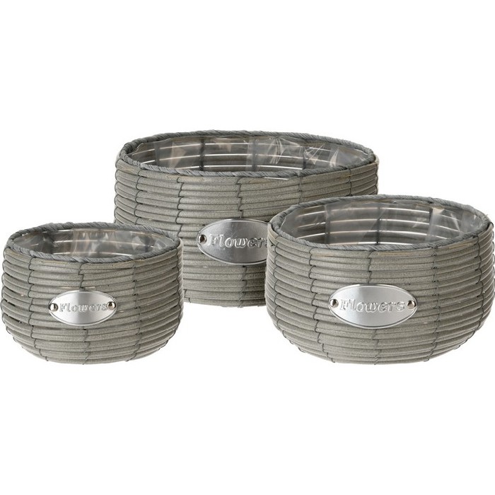 Flowerpot Set3 Light Grey Pots Planters Troughs Gardening - The Atrium