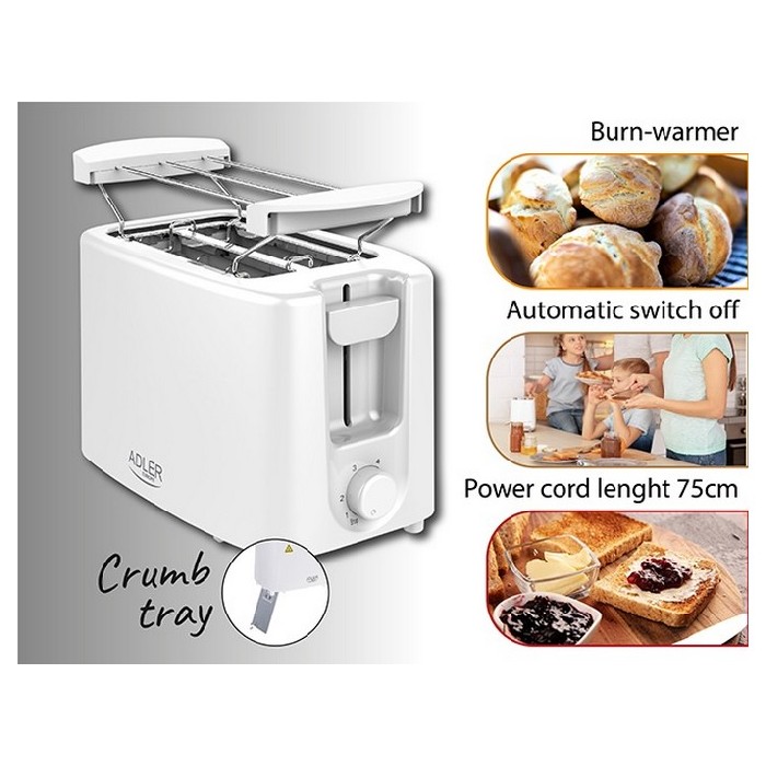 Adler Ad3223 Toaster 2 Slices White With Grate Toasters Small ...