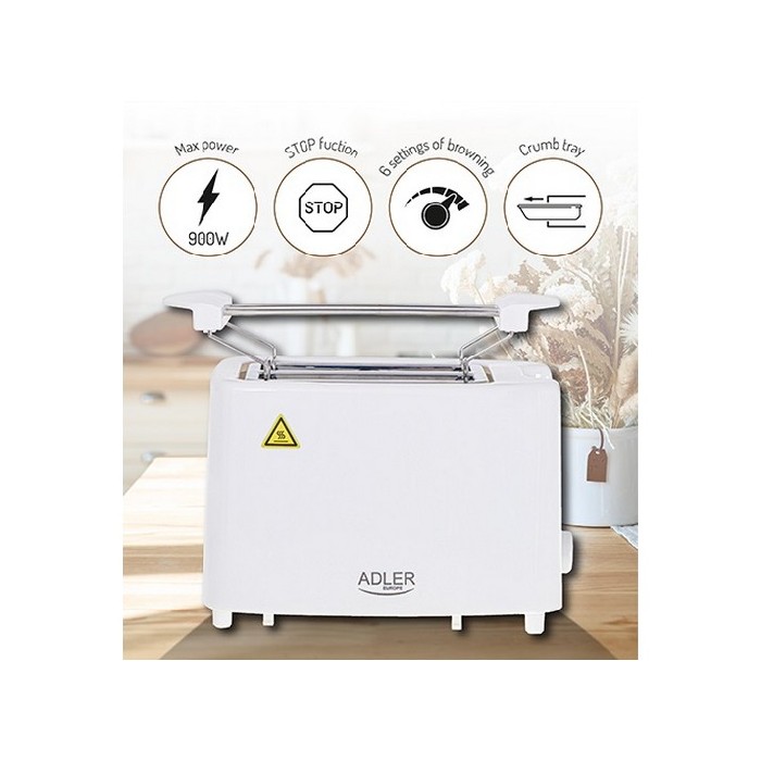 Adler Ad3223 Toaster 2 Slices White With Grate Toasters Small ...