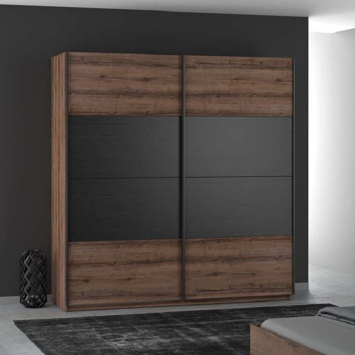 Dreamer 200Cm Sliding Door Wardrobe Finished In Mud And Black Oak ...