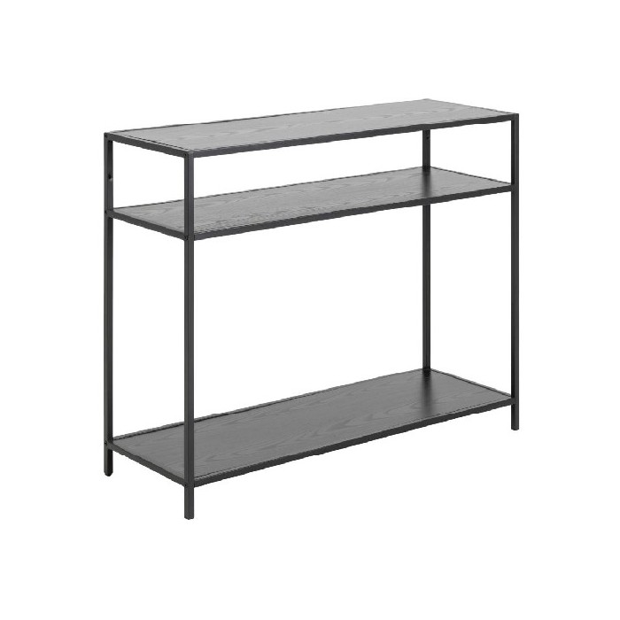 Seaford Console With 3 Shelves Finished In Black Metal And Black Ash ...