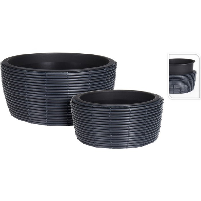 Plant Pot Round Set Of 2Pcs Pots Planters Troughs Gardening - The Atrium